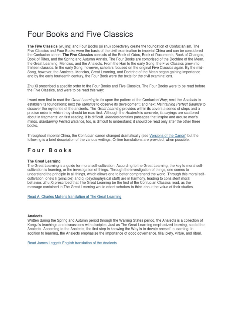 5 Classics and 4 Books China | PDF | Analects | Confucius