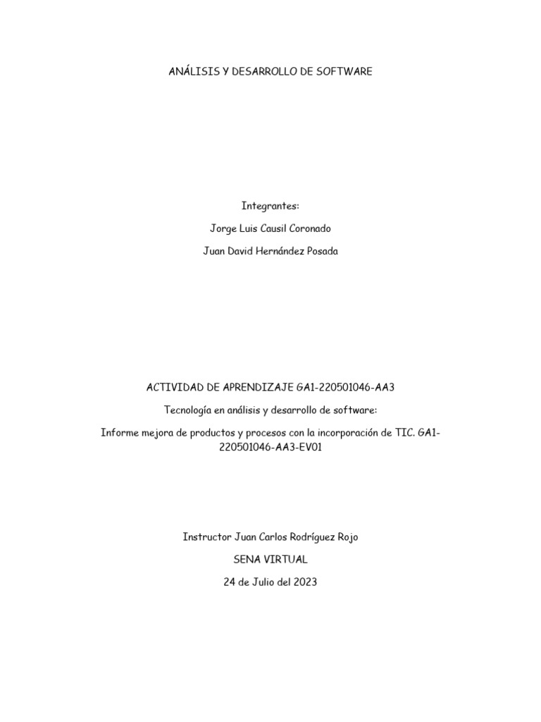 Informe Mejora de Productos y Procesos Con La Incorporación de TIC 1-1 | PDF | Negocios