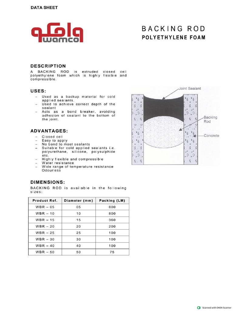 Sealant 1.backng Rod Data Sheet | PDF