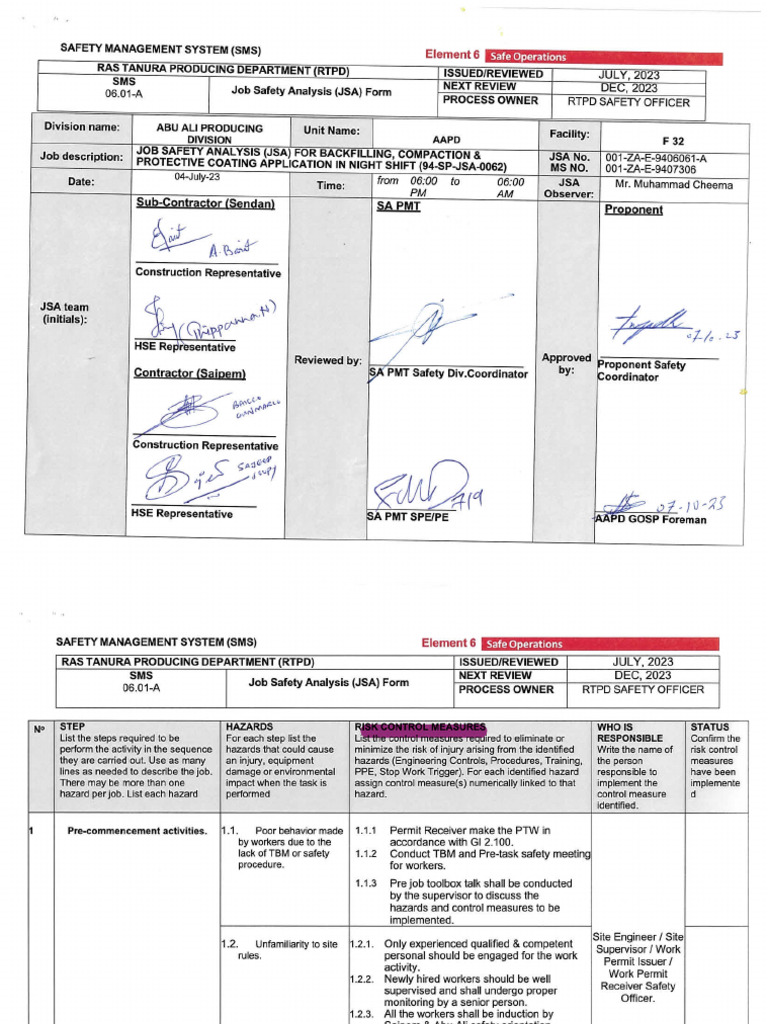 JSA for Night Activity | PDF