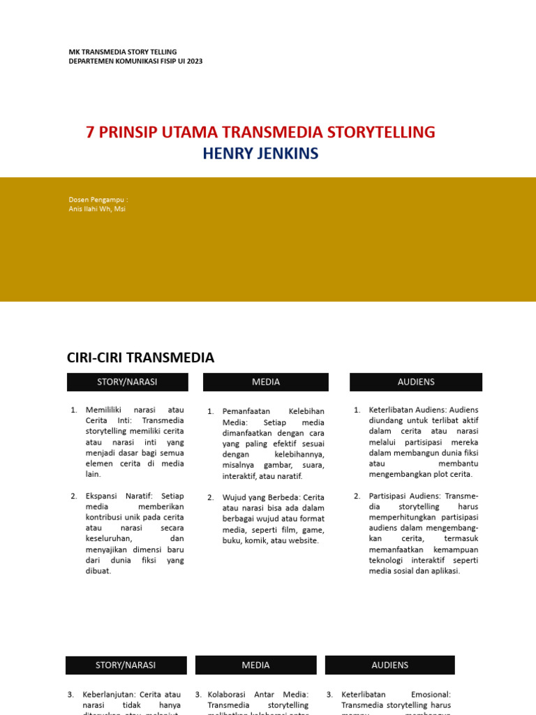 Prinsip Transmedia Storytelling Jenkins | PDF