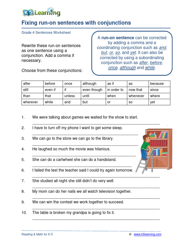 Grade 4 Run on Sentences Conjunctions b | PDF