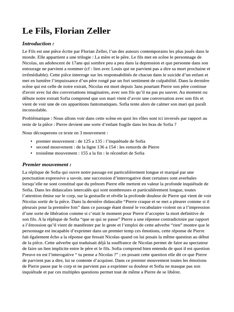 Le Fils, Florian Zeller | PDF