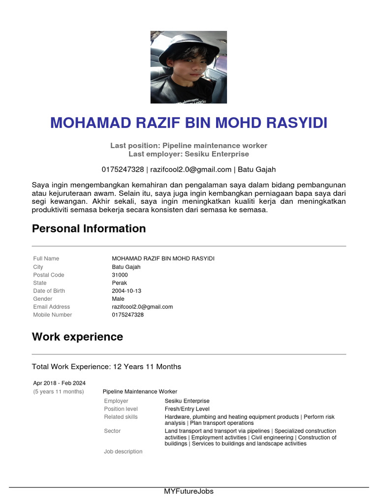Mohamad Razif's Civil Engineering Resume | PDF