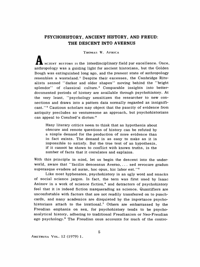 Psychohistory, Ancient History, and Freud The Descent Into Avernus ...