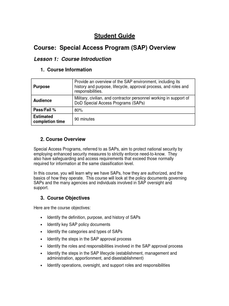 SAP Overview for DoD Personnel | PDF | United States Department Of ...