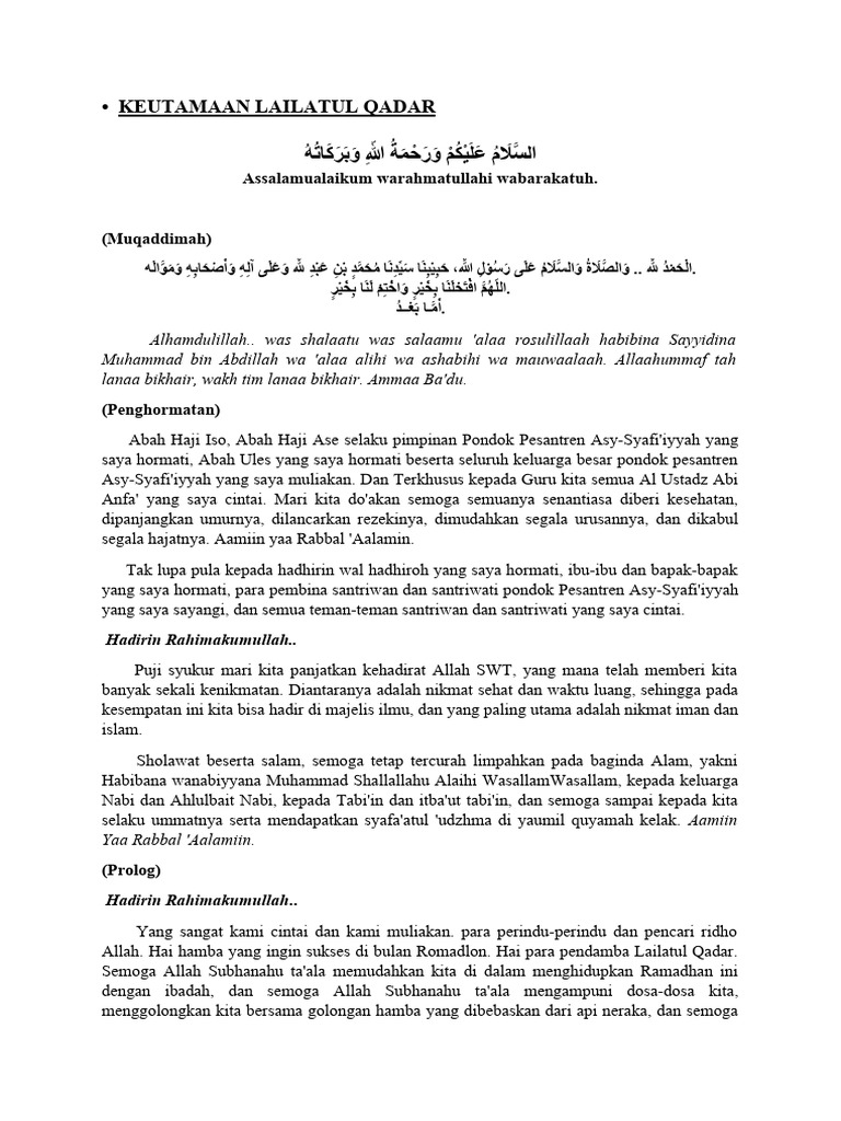 Keutamaan Lailatul Qadar J Ceramah Ramadhan | PDF