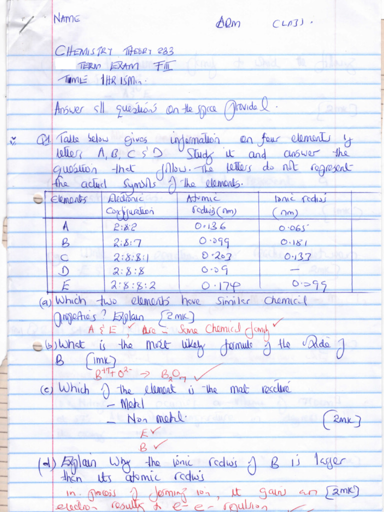 Chemistry Form 3 End of Term 1 MS 2020 | PDF