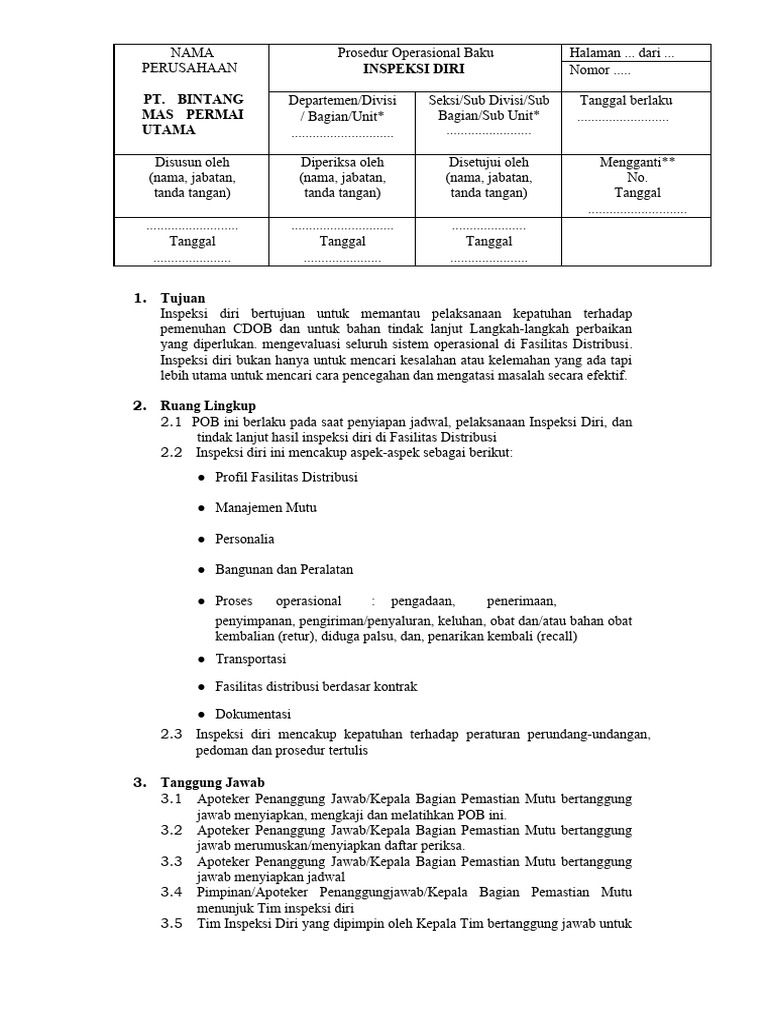 SOP Inspeksi Diri PBF | PDF