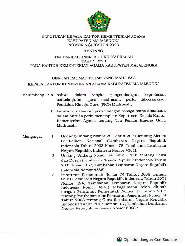 SK PKG Madrasah Tahun 2023 | PDF