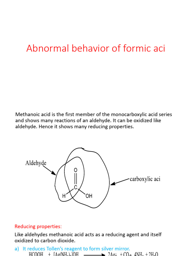 Abnormal Behaviour of Formic (Methanoic) Acid | PDF | Cooking, Food & Wine
