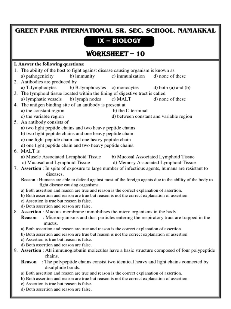 Ix - Biology Work Sheet 11 | PDF