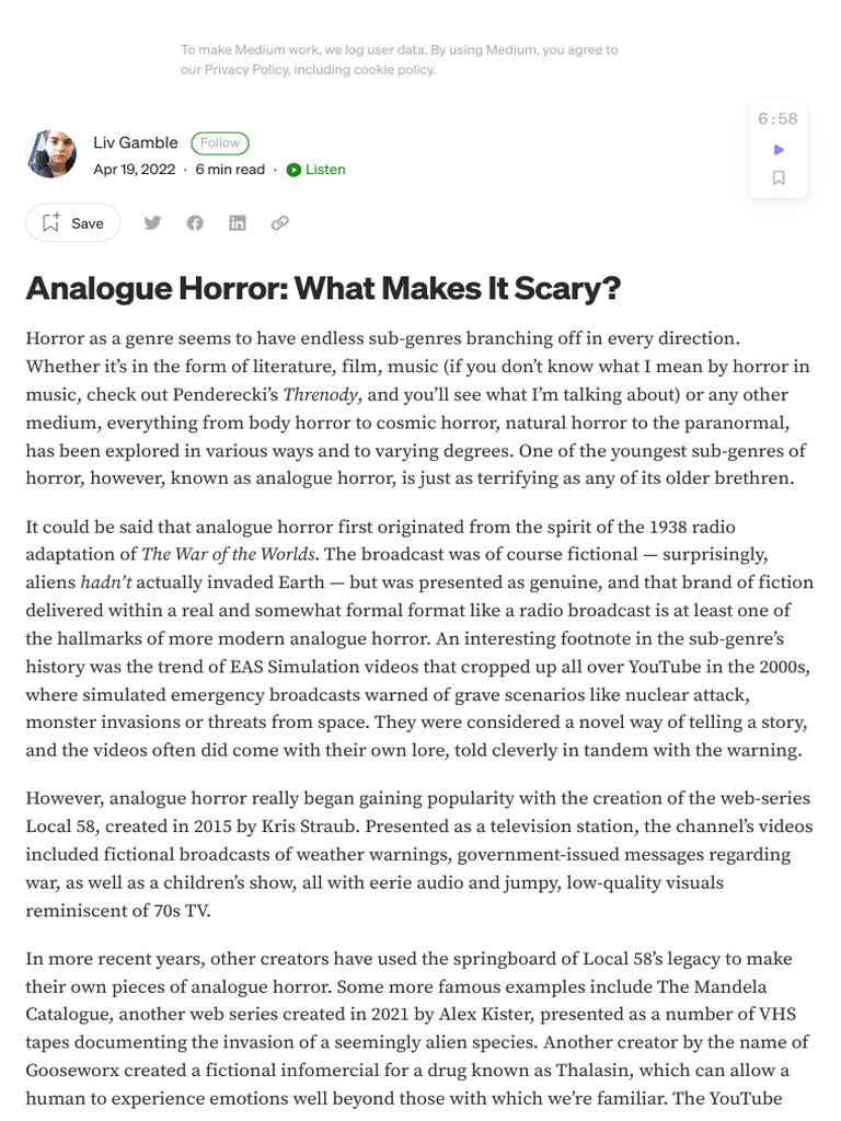 Analogue Horror: Exploring Its Fear Factor | PDF | Horror Fiction