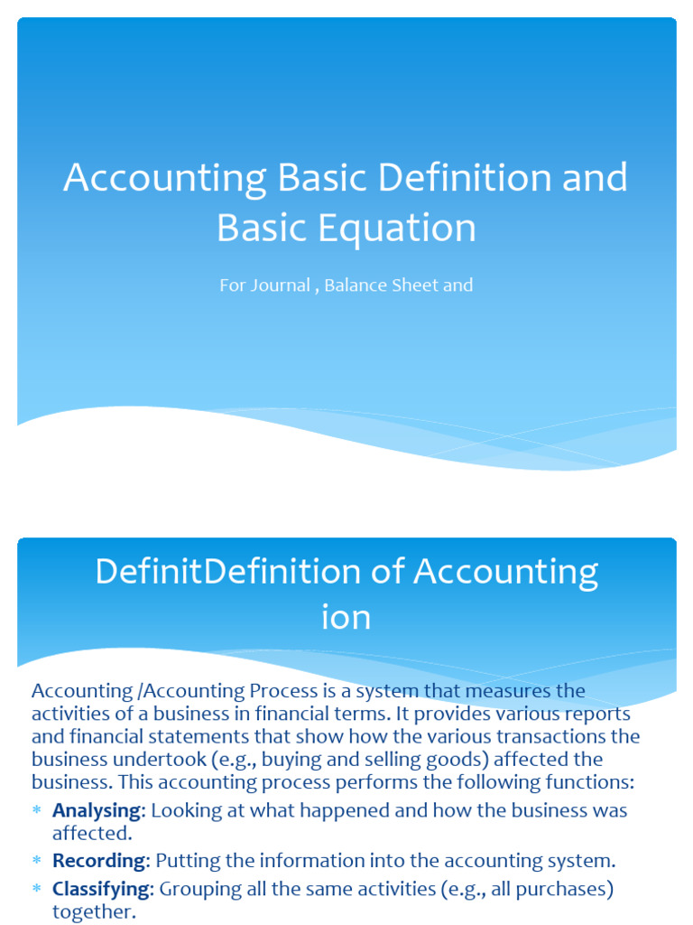 Accounting Basic Definition and Basic Equation: For Journal, Balance ...