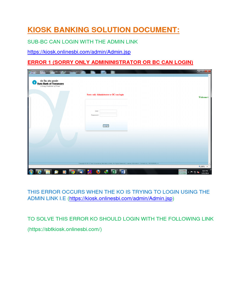 Kiosk Banking Solution Document:: Sub-Bc Can Login With The Admin Link | PDF | Password | System ...