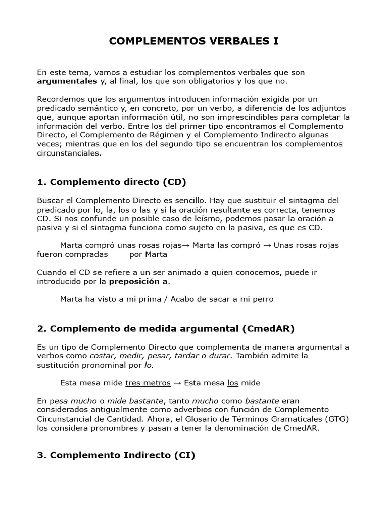 Complementos Verbales i (1) | PDF | Verbo | Objeto (gramática)