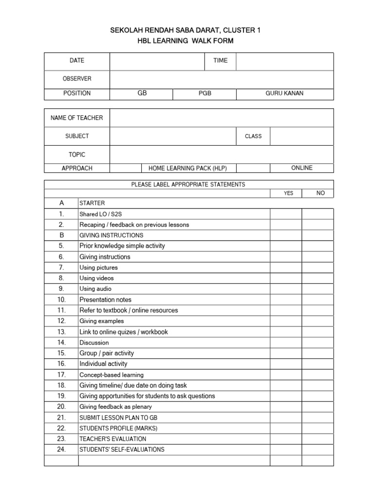 Learning Walk Form | PDF