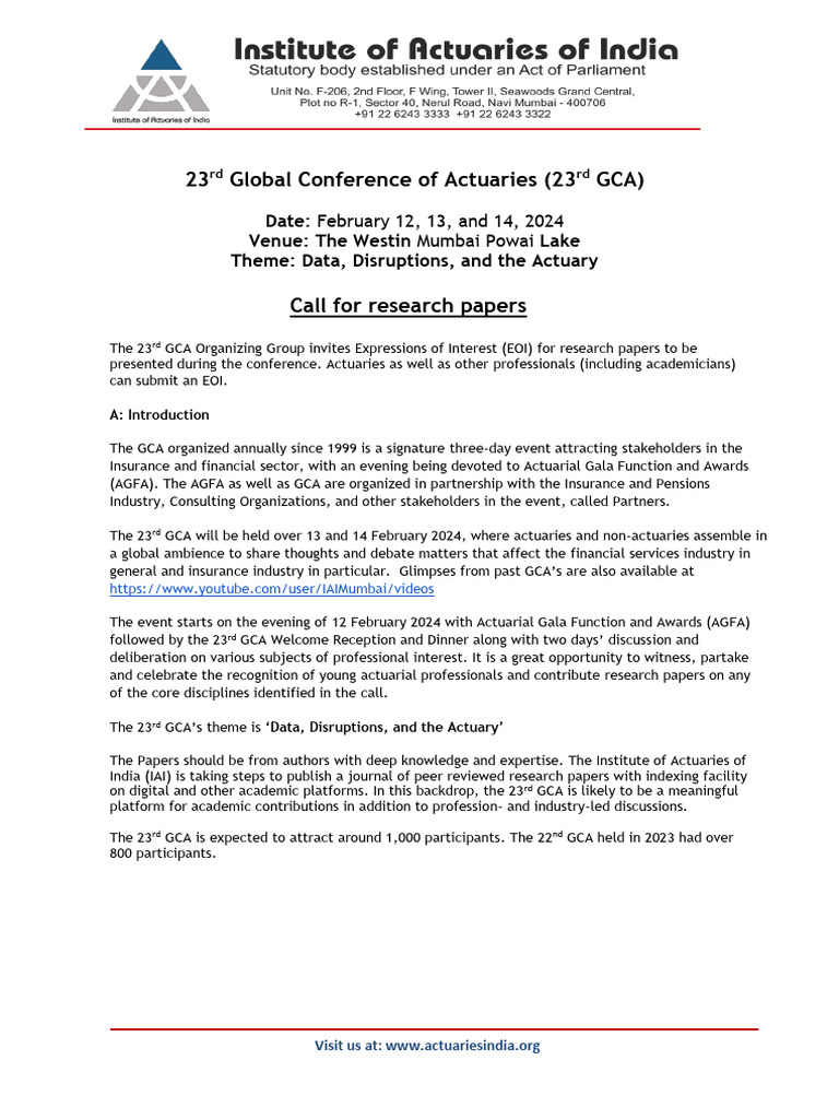 23rd GCA - EOI - Call For Papers | PDF | Computers