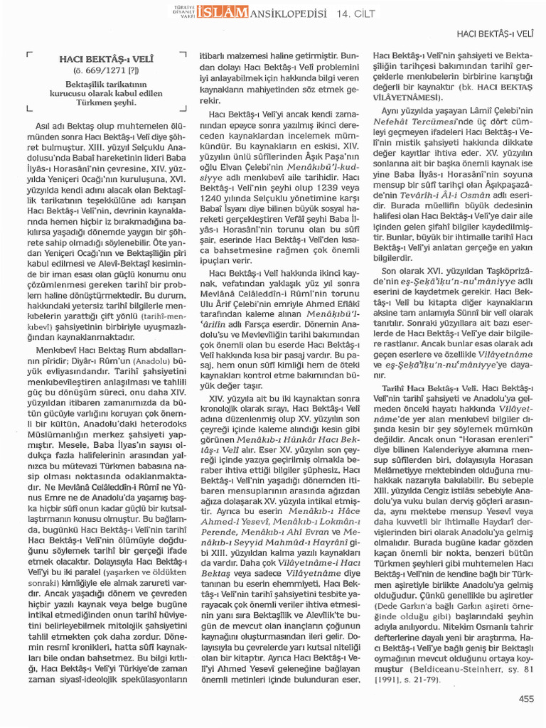 Hacı Bektaş-I Veli-İslam Ansiklopedisi | PDF