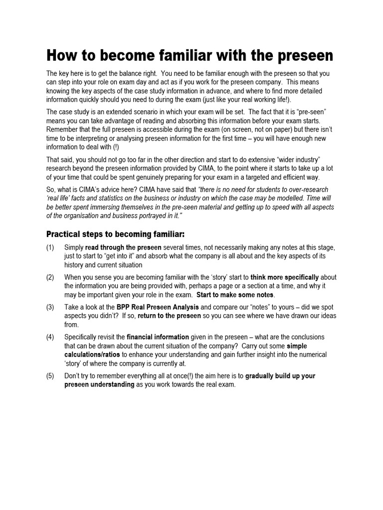 Preseen Familiarisation - Management Level | PDF | Cognition ...