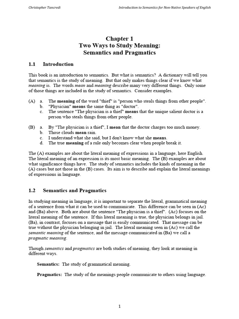 Introduction to Semantics for Non-native Speakers of English, Chapter 1 | PDF | Phrase | Word