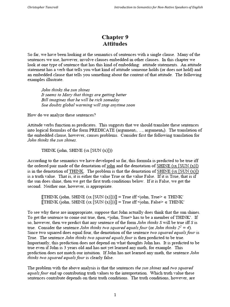 Introduction to Semantics for Non-native Speakers of English, Chapter 9 | PDF | Truth | Thought