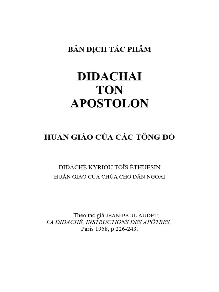 Didache - Bản Dịch Tác Phẩm | PDF