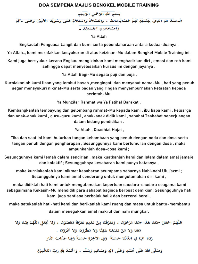 Doa Sempena Majlis Bengkel Mobile Training | PDF | Agama & Spiritualitas