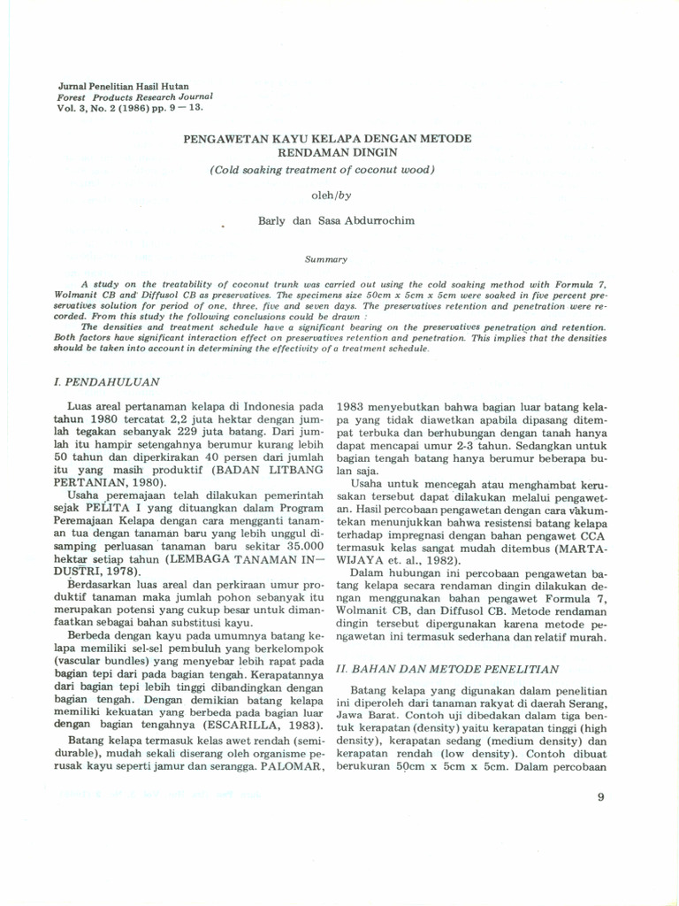 Pengawetan Kayu Kelapa Dengan Metode Rendam Dingin | PDF