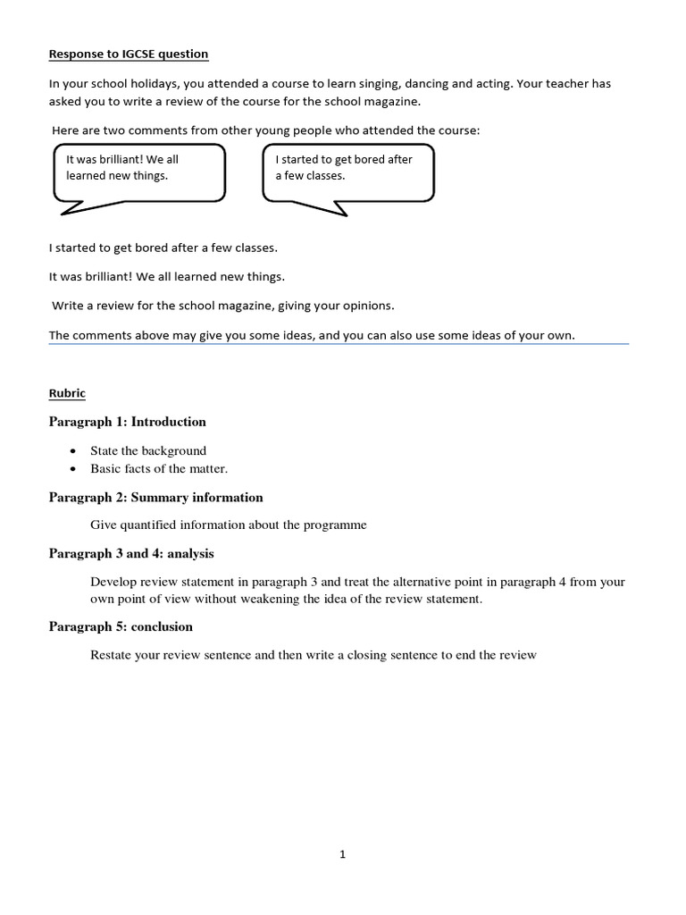 Response To IGCSE Question: It Was Brilliant! We All Learned New Things ...