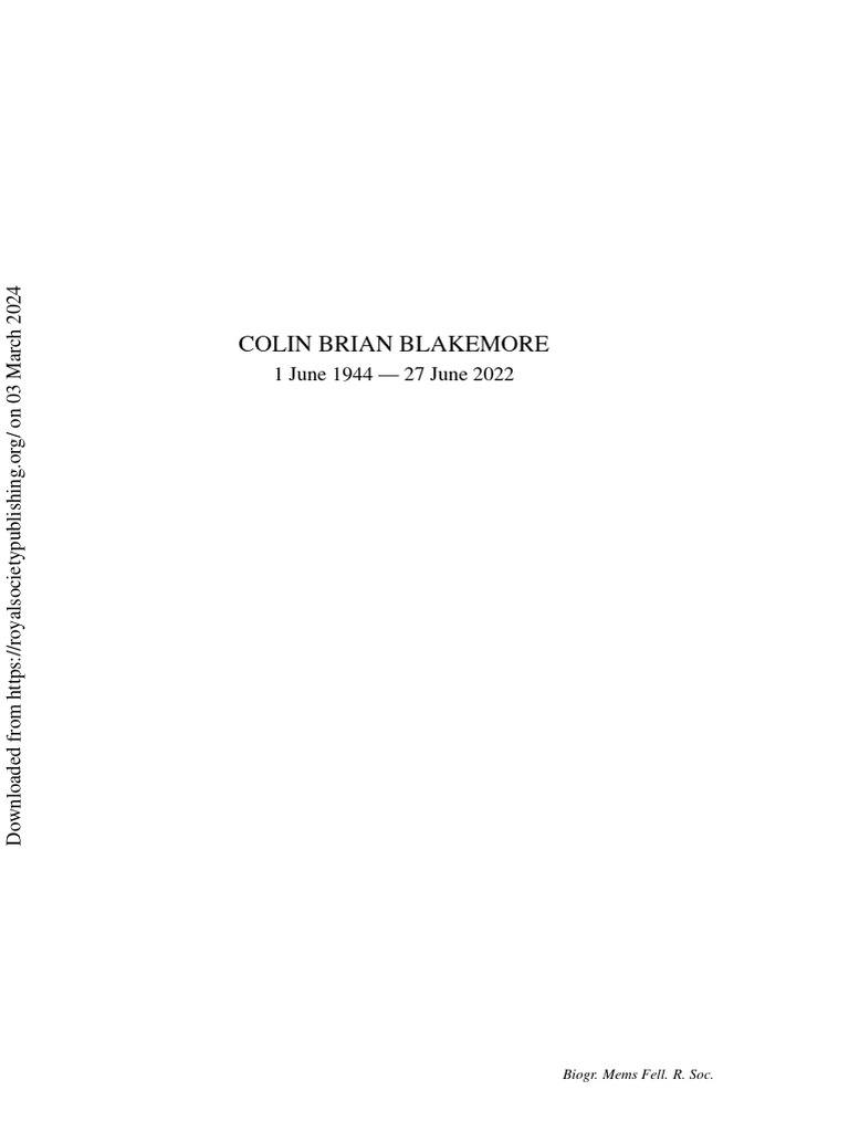 Molnár Parker 2024 Colin Brian Blakemore 1 June 1944 27 June 2022 | PDF | Visual Cortex ...