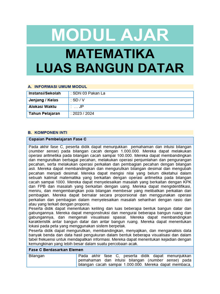 Modul Luas Bangun Datar | PDF