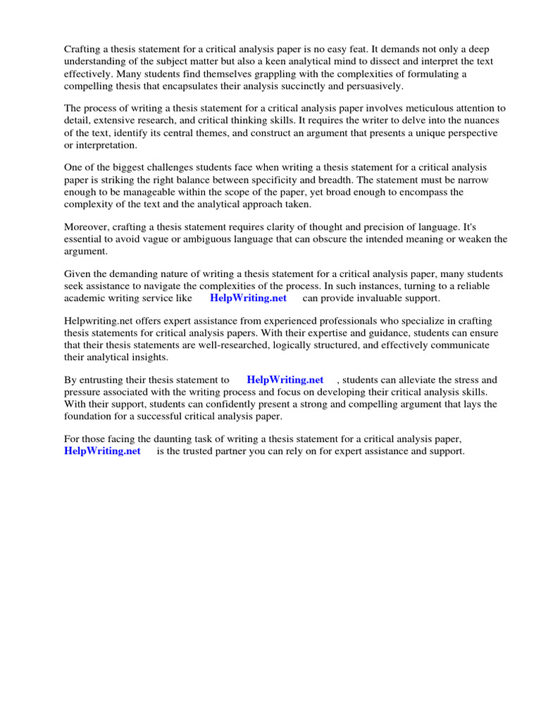 Thesis Statement For Critical Analysis Paper | PDF | Essays | Critical Thinking