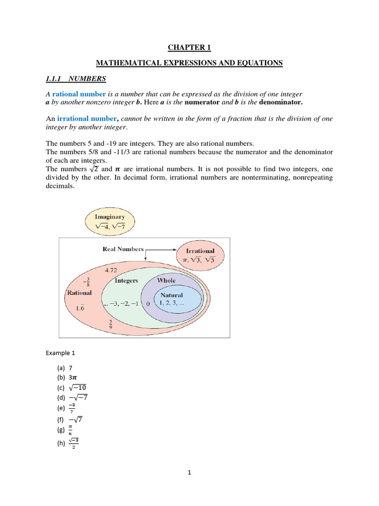 CHAPTER 1.1 Mathematical Expressions and Equations | PDF | Numbers | Exponentiation