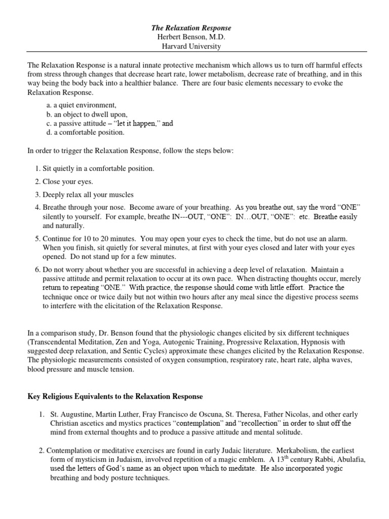 Understanding the Relaxation Response | PDF | Relaxation (Psychology ...