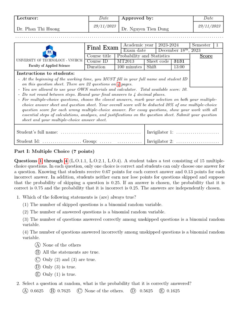 Prob-Stat - 231 Final CC | PDF Prob-Stat - 231 Final CC | PDF