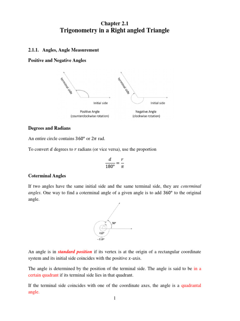 CHAPTER 2.1, Trigonometry in Right Angled Triangle | PDF ...