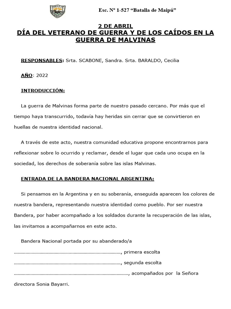 2 de abril Acto Día del Veterano de Guerra de Malvinas | PDF