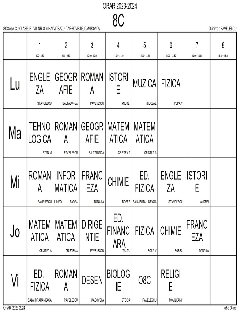 Orar Clase Din Feb 2024 Final | PDF