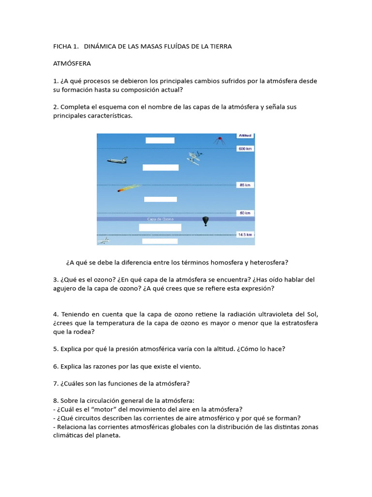 Ficha Ejercicios Atmosfera | PDF
