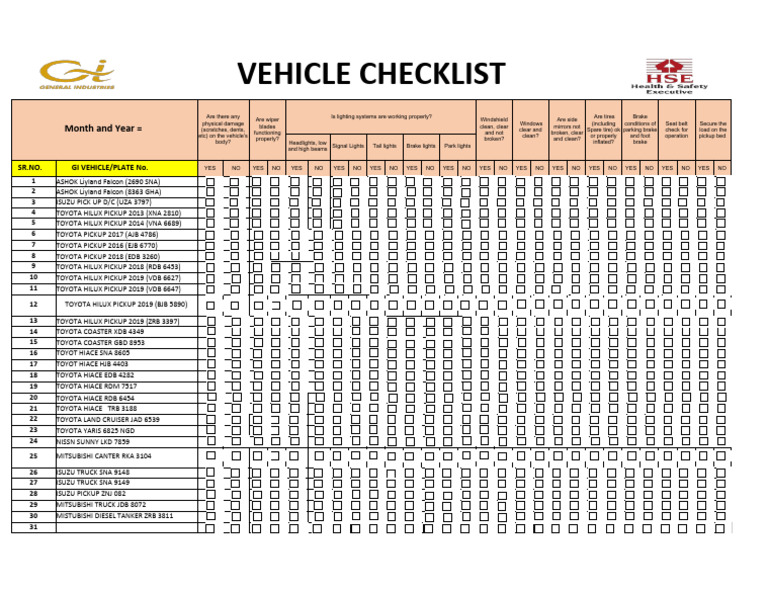 Vehicle Checklist - GI 2 | PDF | Pickup Truck | Toyota