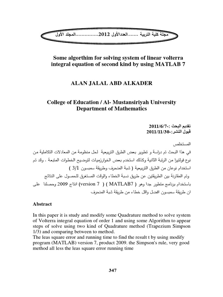 Some Algorthim For Solving System of Linear Volterra Integral Equation ...