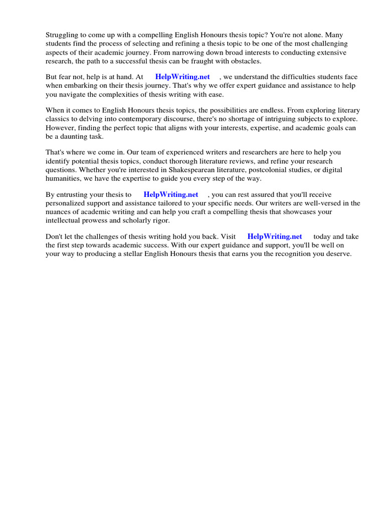 English Honours Thesis Topics | PDF