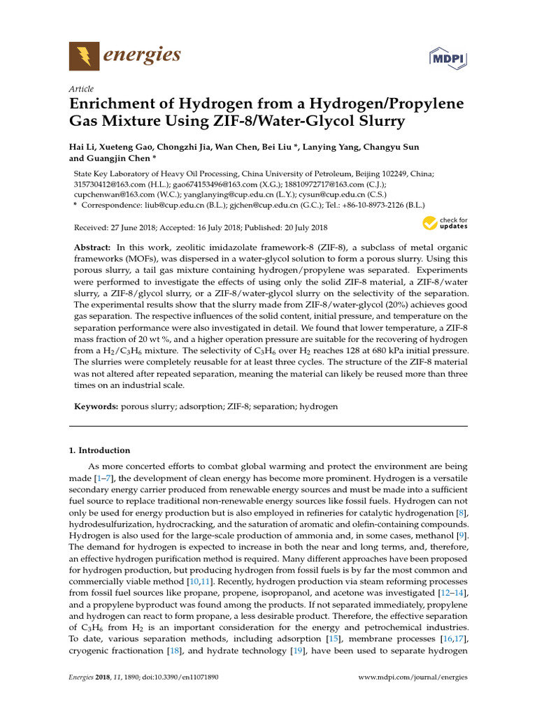 Propylene From Hydrogen | PDF | Pressure Measurement | Adsorption