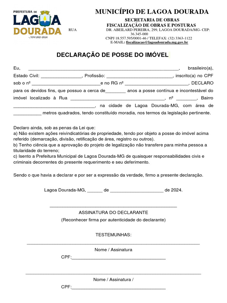 Declaração De Posse Pdf