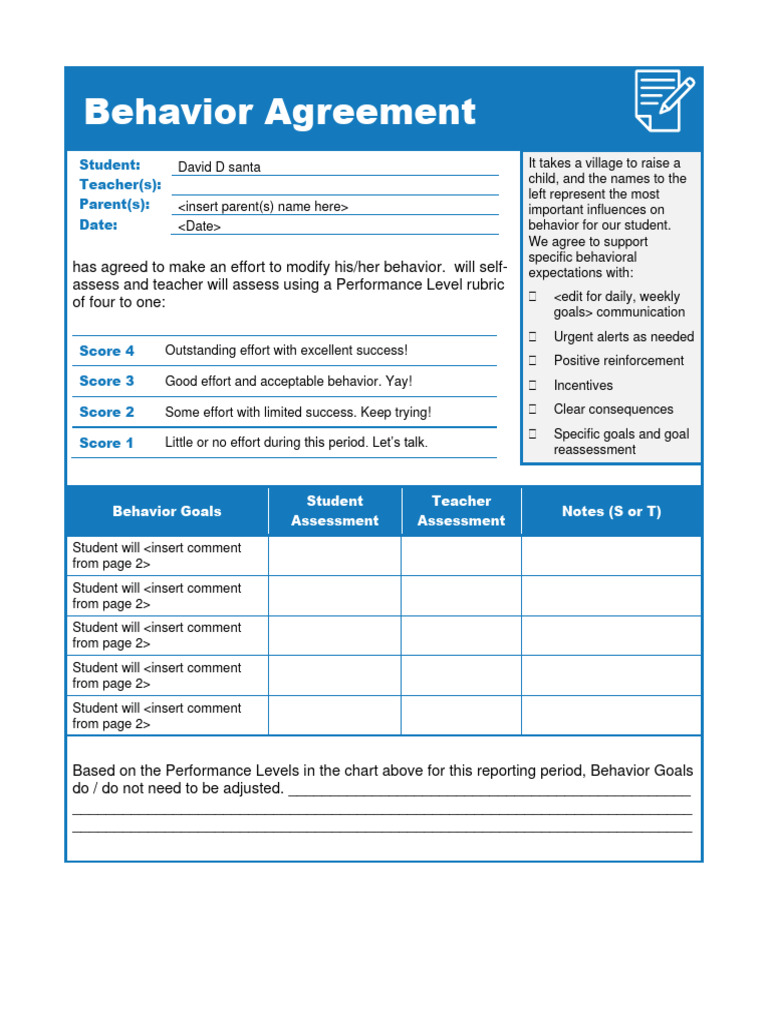 Behavior Agreement | Download Free PDF | Teachers | Social Psychology