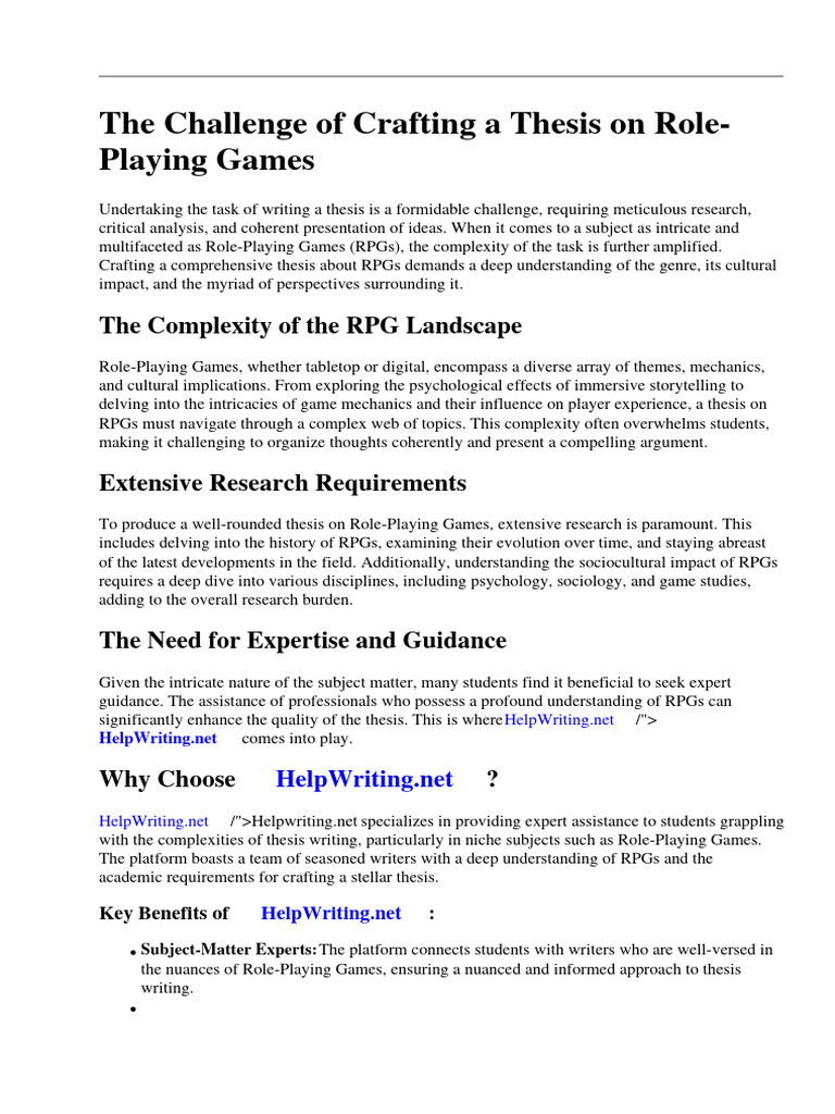 Thesis About Role Playing Games | PDF | Role Playing Games | Simulation