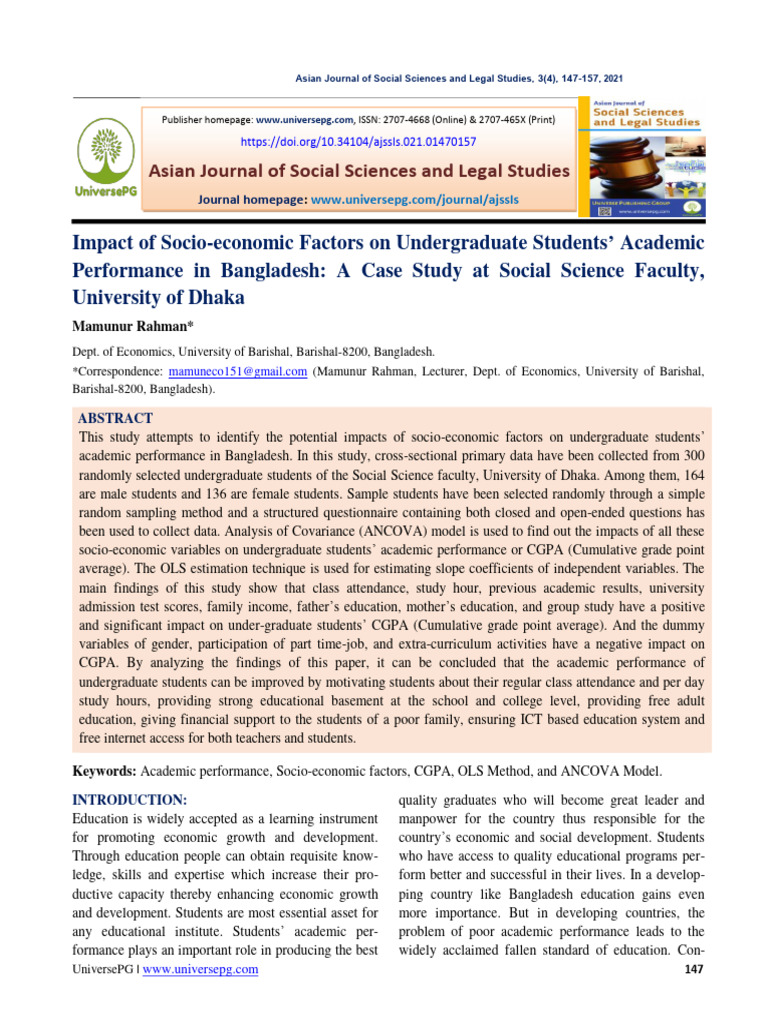 Impact of Socio-Economic Factors On Undergraduate Students' Academic ...