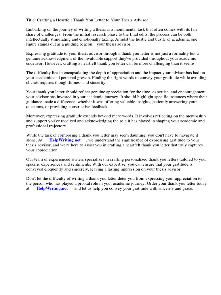 Thank You Letter To Thesis Advisor | PDF