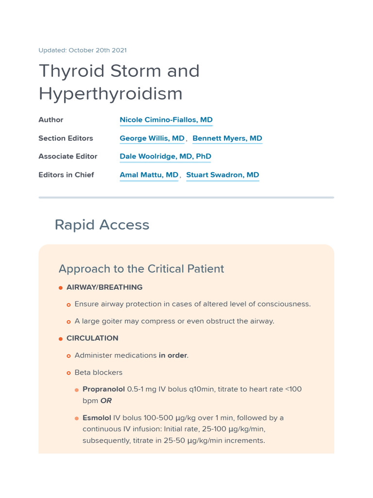 Thyroid Storm and Hyperthyroidism - CorePendium | PDF | Hyperthyroidism | Medical Specialties
